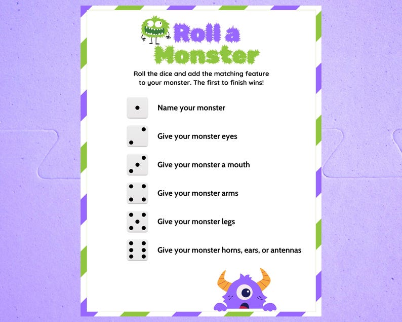 Roll A Monster Game, Printable Halloween Game, Halloween Dice Activity ...