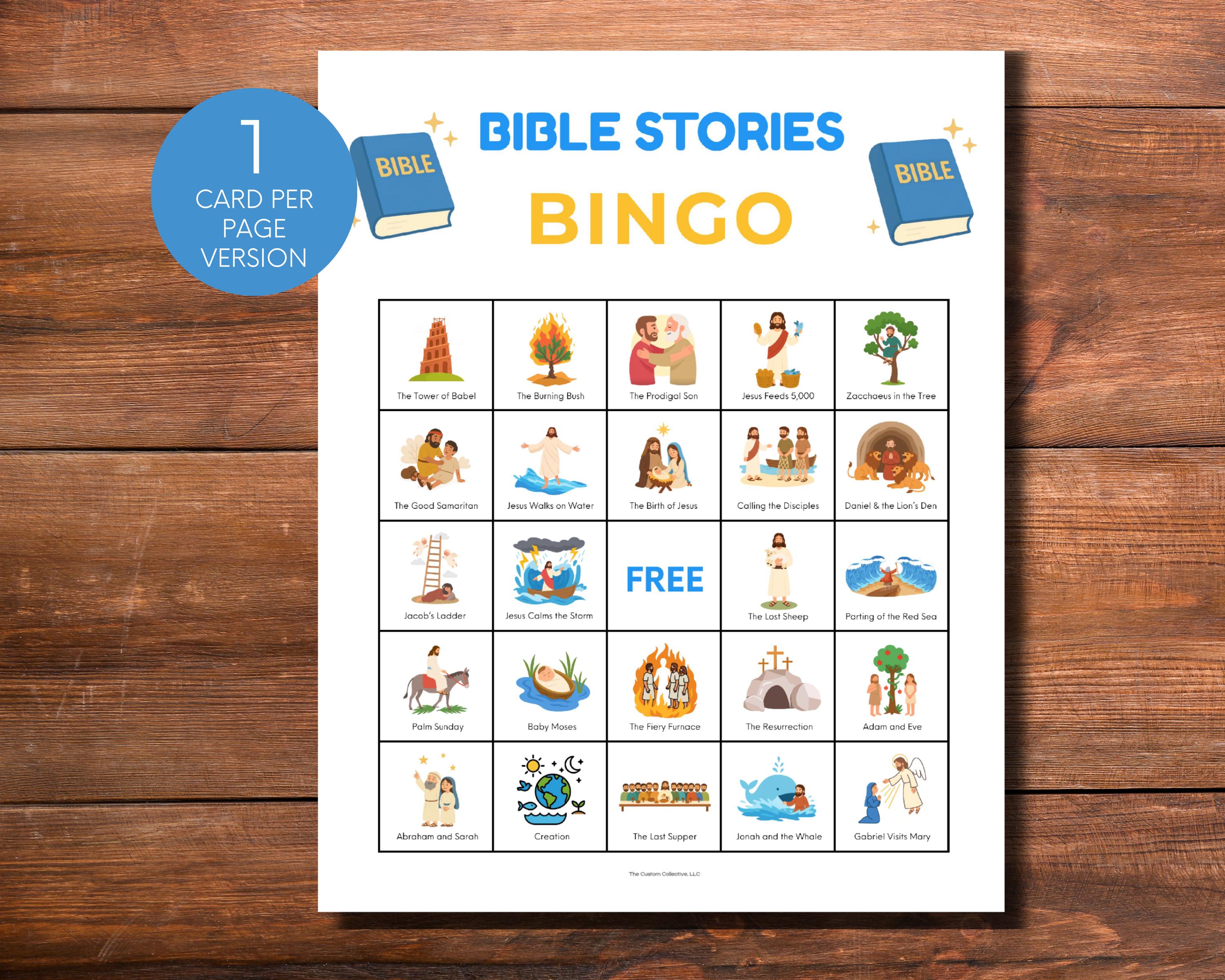 Bible Stories Bingo Game: 50 Printable Cards, Bible Bingo, Sunday ...