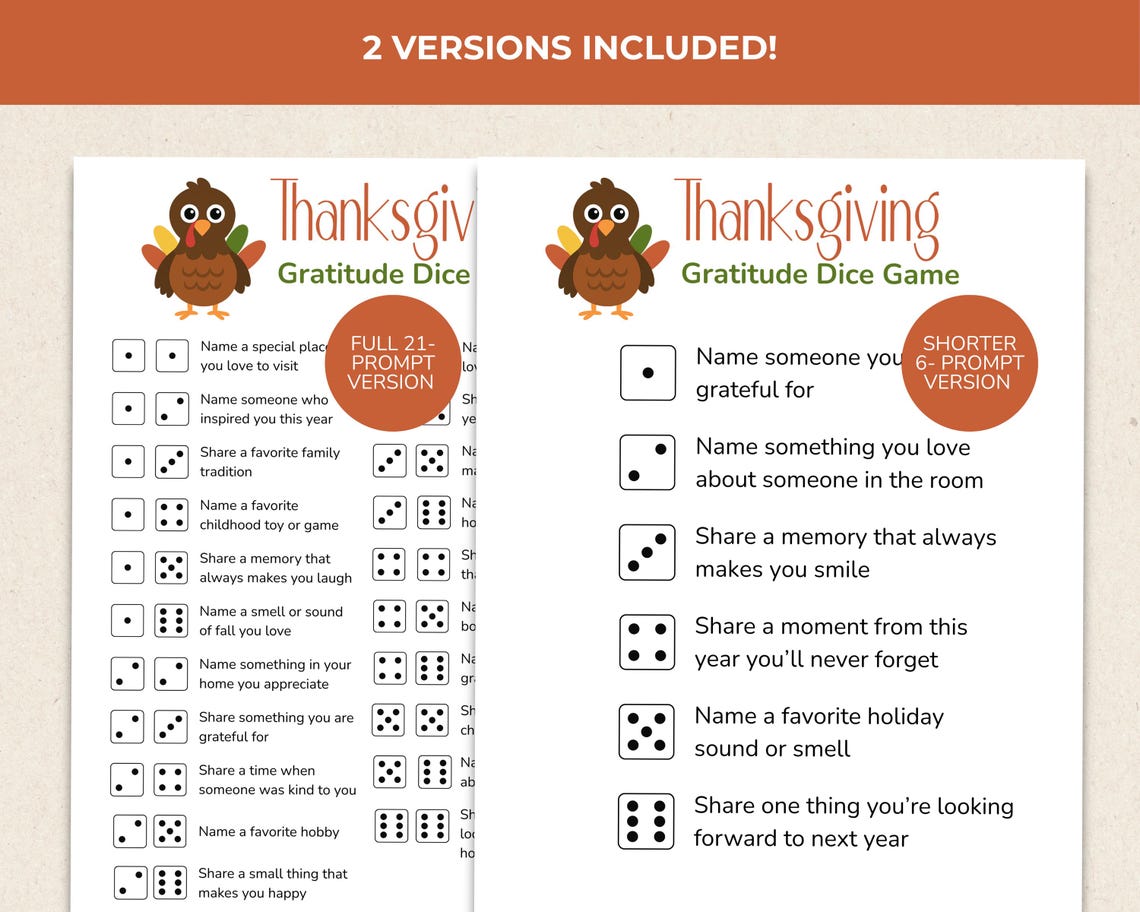 Thanksgiving Gratitude Dice Game Printable: Fun Holiday Activity for ...