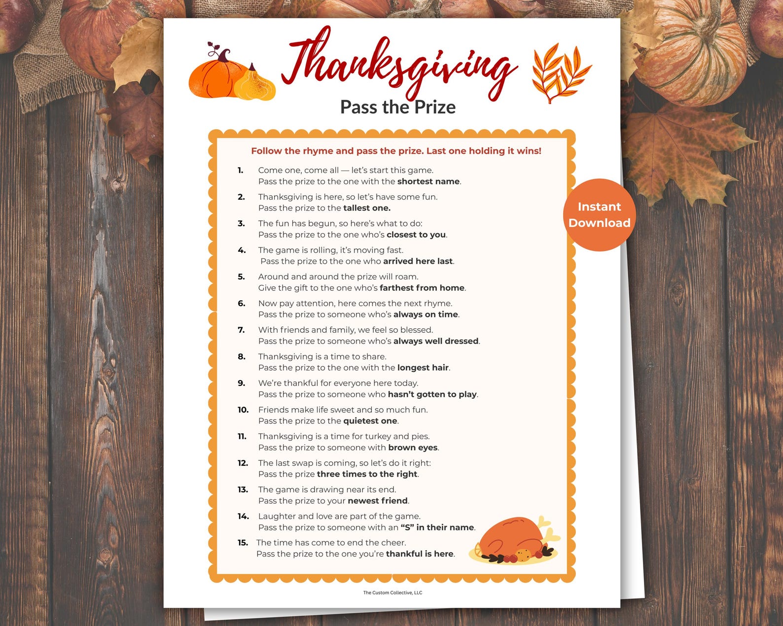 Thanksgiving Pass the Prize Game: Thanksgiving Party Games, Pass the ...