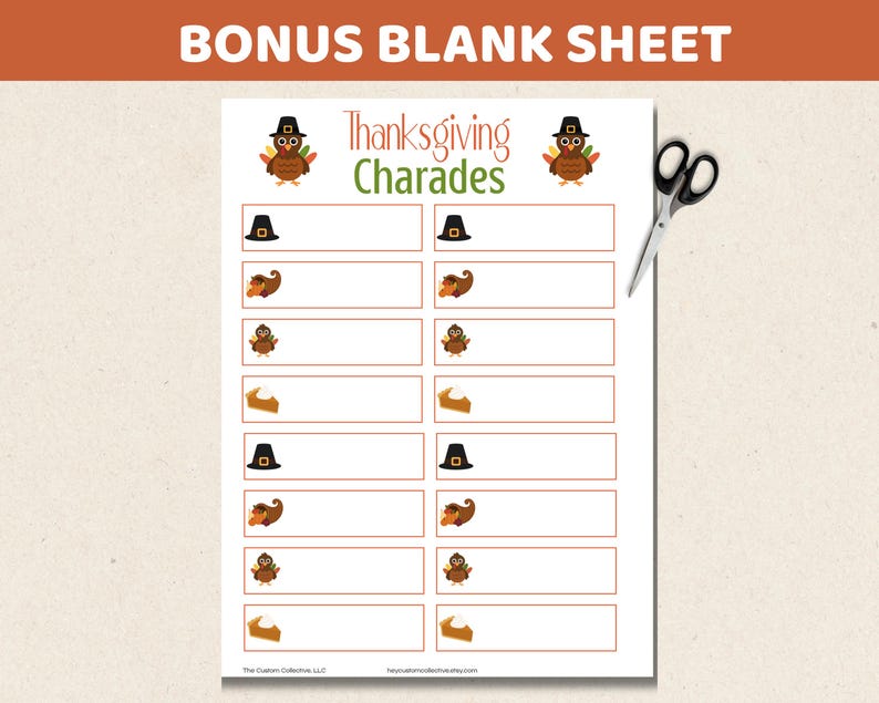 Thanksgiving Charades Game, 100 Printable Cards, Thanksgiving Party ...