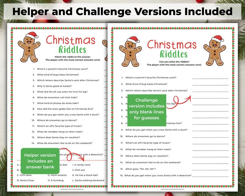 Christmas Riddles Game, Printable Christmas Trivia, Large Group Game, 2 ...