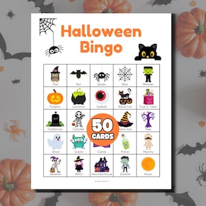 Halloween Bingo Game: 50 Printable Cards, Kids Party Activity (PDF ...