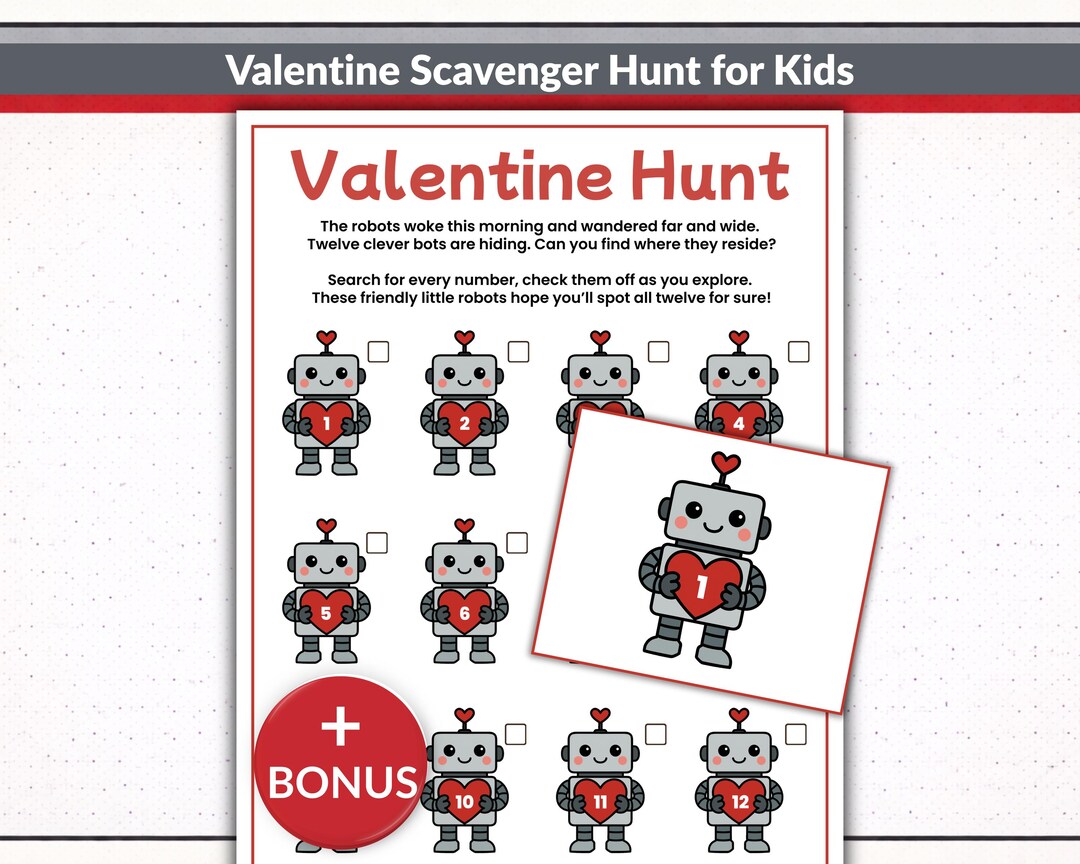 Valentine Scavenger Hunt Game, Printable Kids Valentine's Day Activity ...