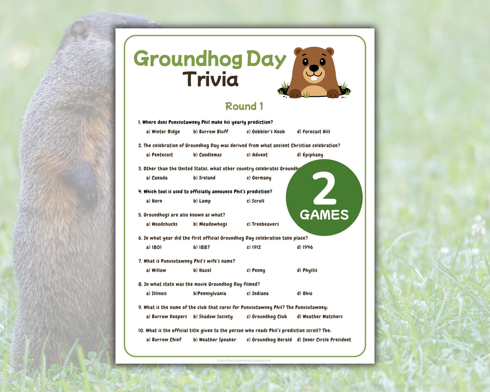 Groundhog Day Trivia Game, Printable Groundhog Day Activity ...