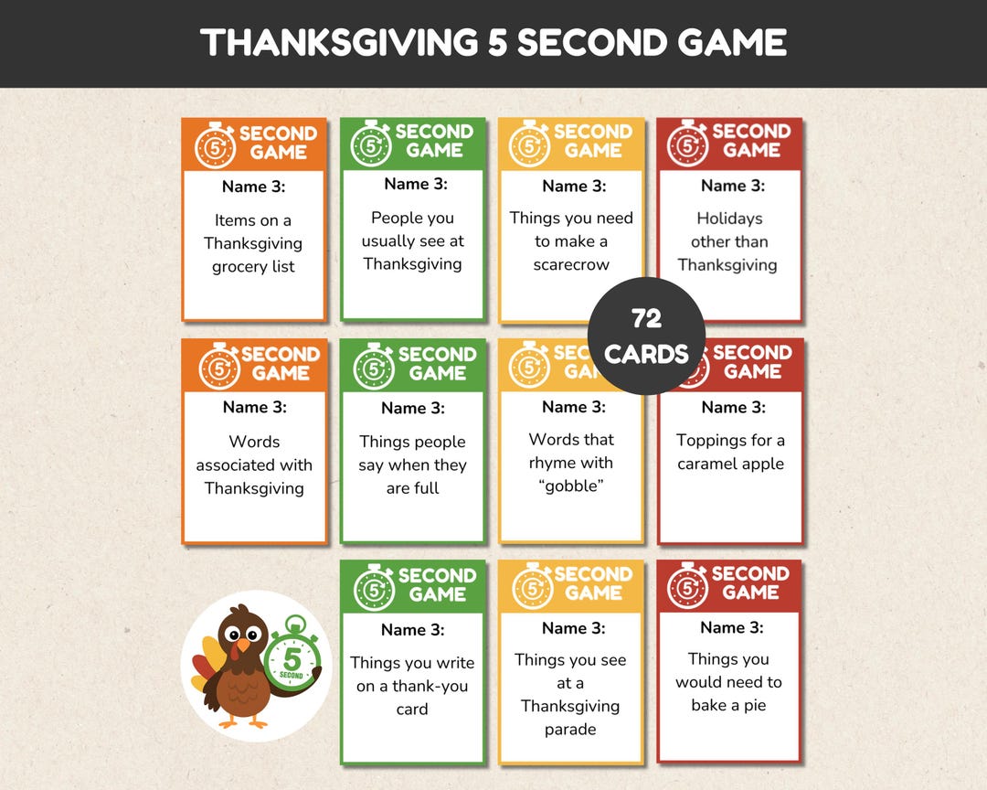 Thanksgiving 5 Second Game, Printable Thanksgiving Game, Fun Dinner ...