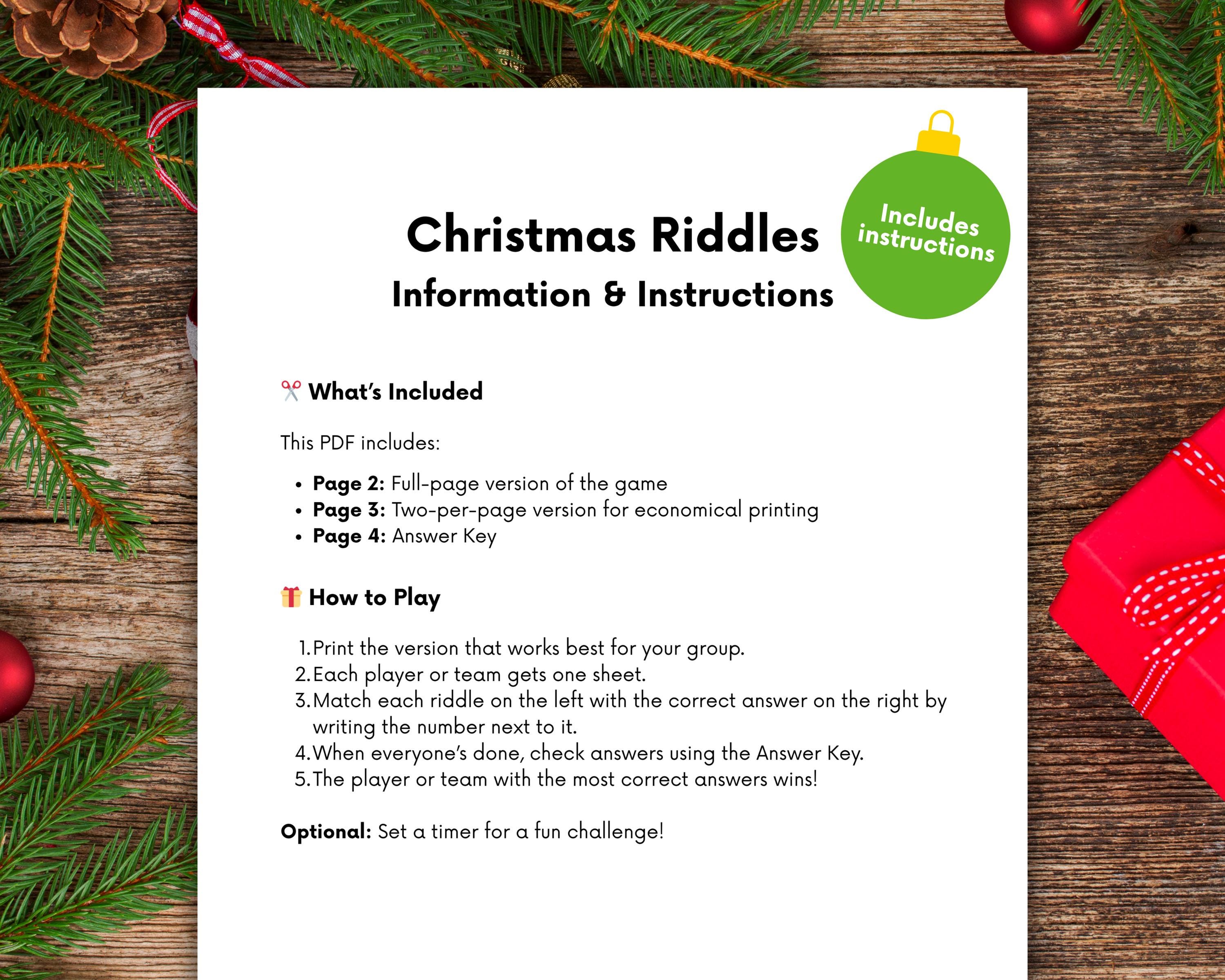 Christmas Riddles, Christmas Trivia, Holiday Party Game, Office ...