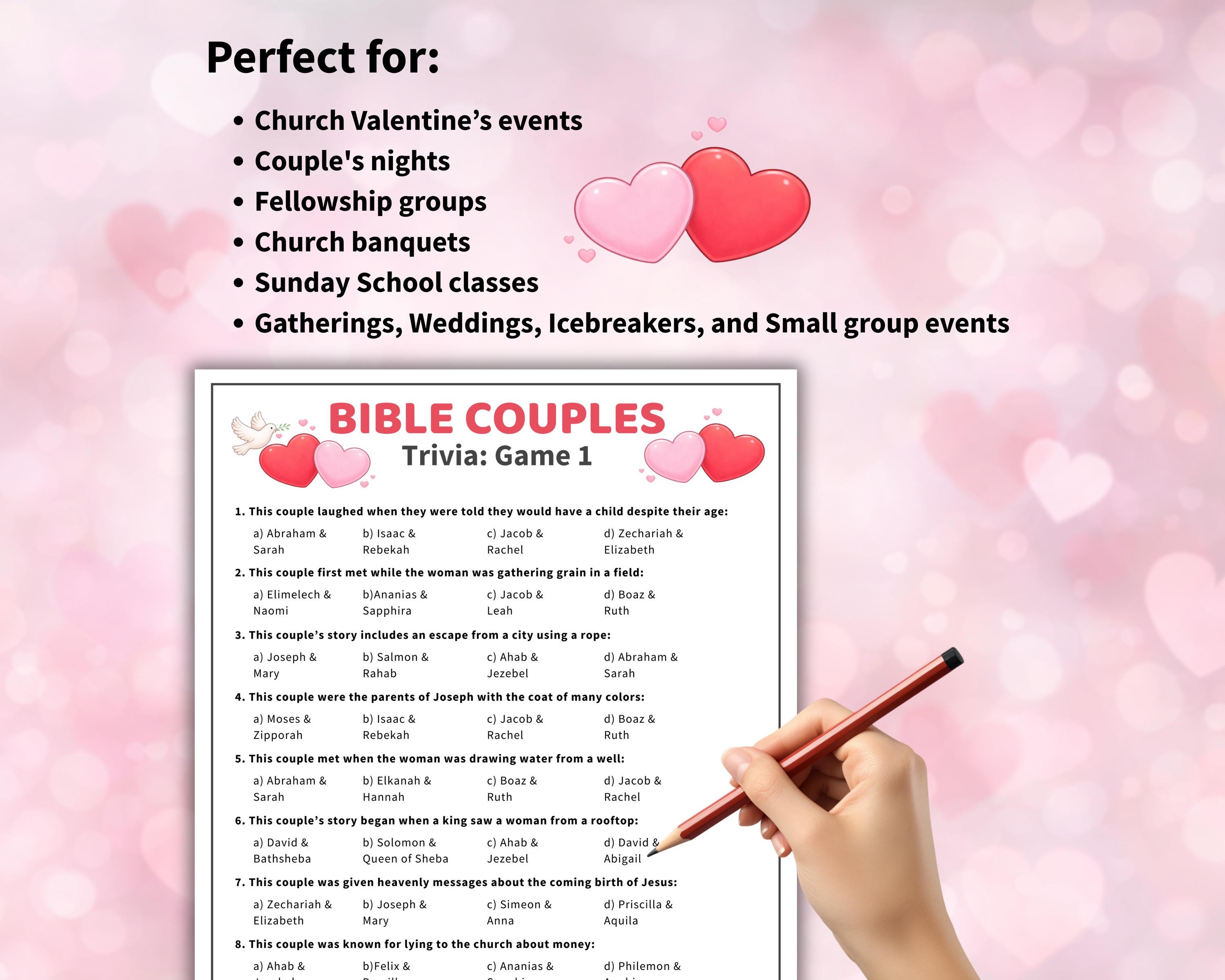 Bible Couples Trivia Game Printable, Christian Valentine’s Bible Trivia ...