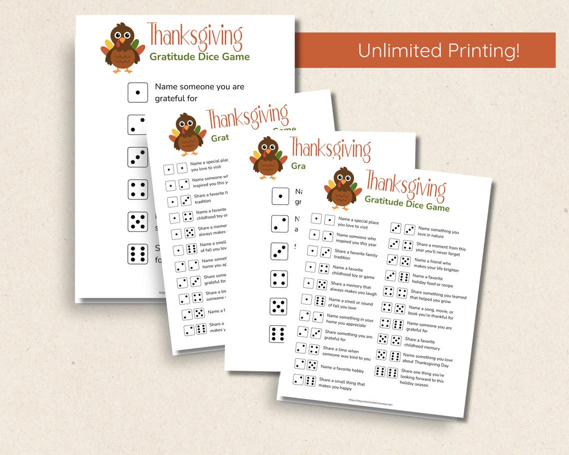 Thanksgiving Gratitude Dice Game Printable: Fun Holiday Activity for ...
