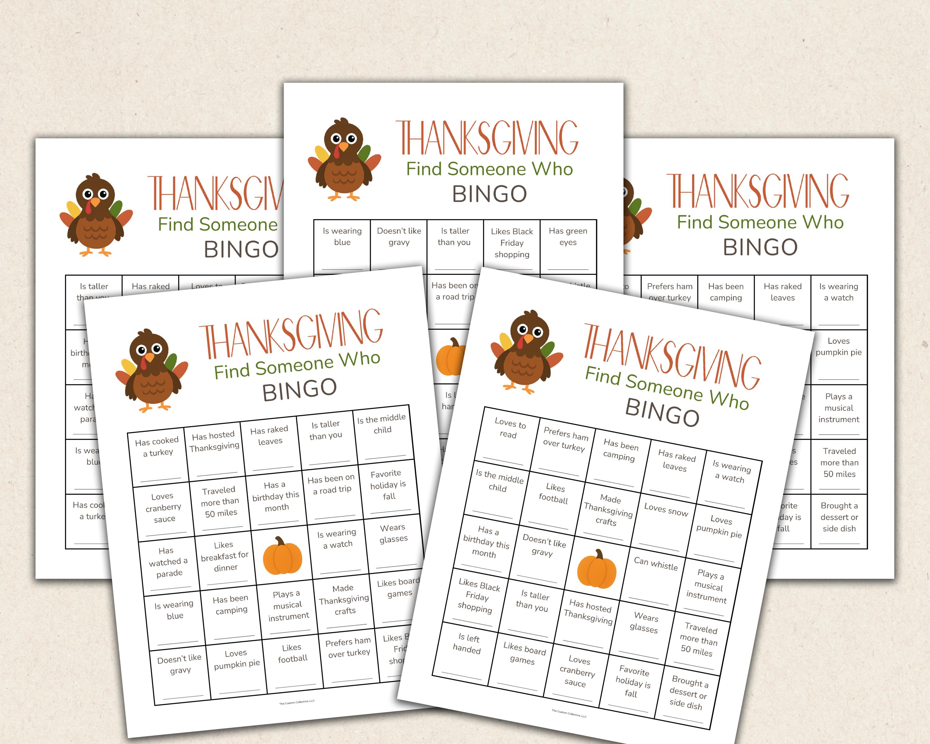Thanksgiving Bingo Printable, Find Someone Who Game, 50 Unique Cards ...