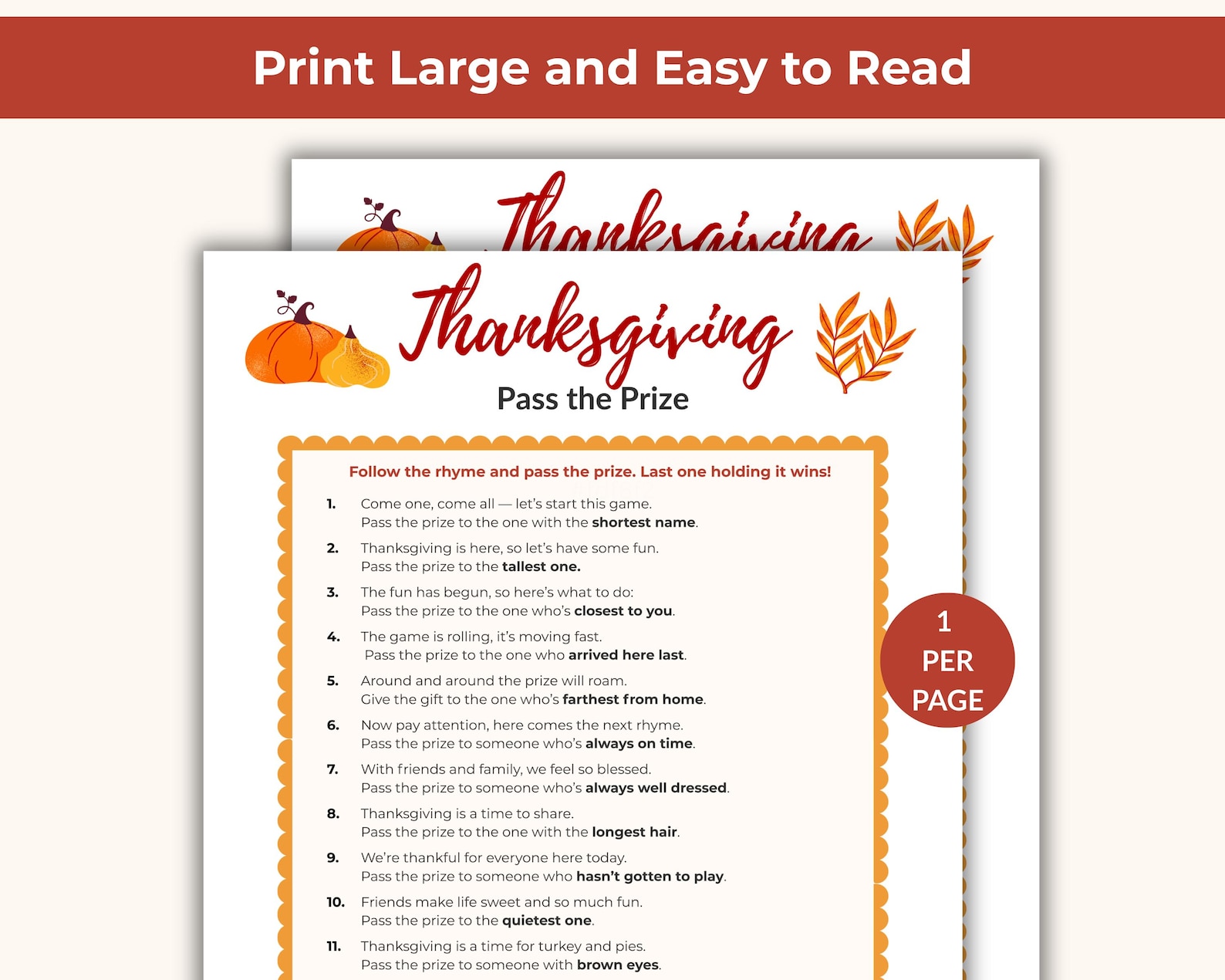 Thanksgiving Pass the Prize Game: Thanksgiving Party Games, Pass the ...