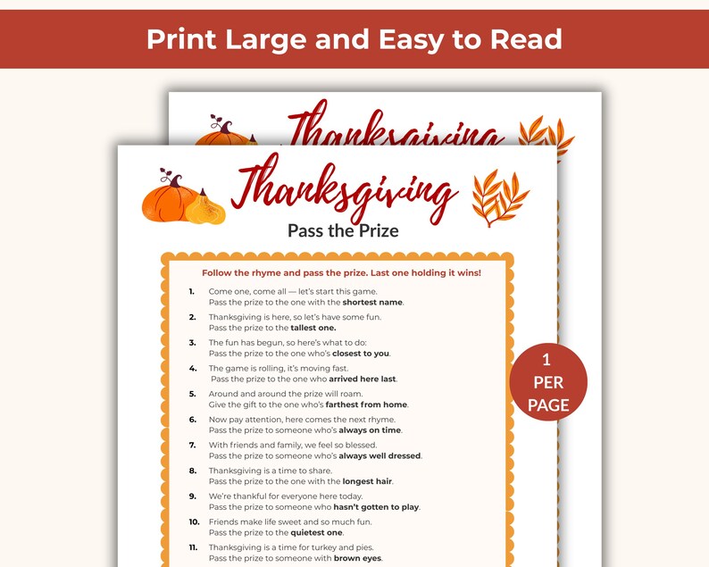 Thanksgiving Pass the Prize Game: Thanksgiving Party Games, Pass the ...