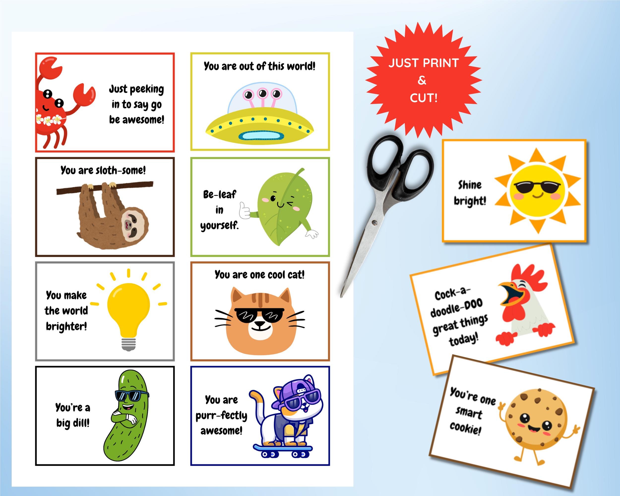 Lunch Box Notes, Printable Affirmations for Kids, 48 Printable Positive ...