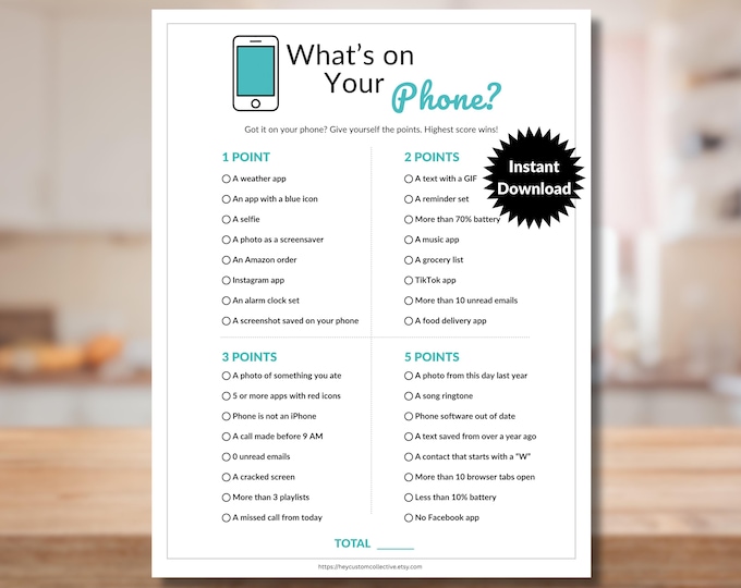 What’s on Your Phone Game, Printable Cell Phone Game, Family Reunion ...