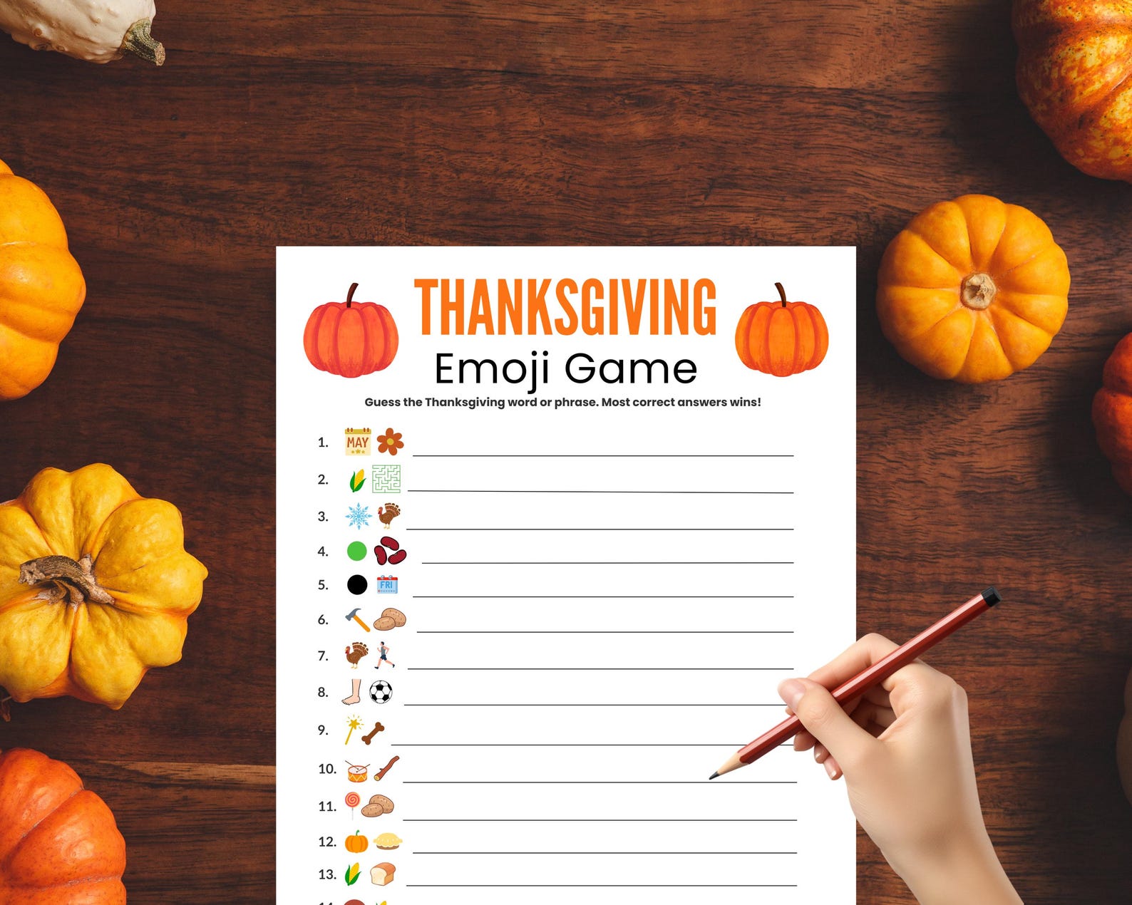 Thanksgiving Emoji Game: Printable Thanksgiving Game for Kids and ...