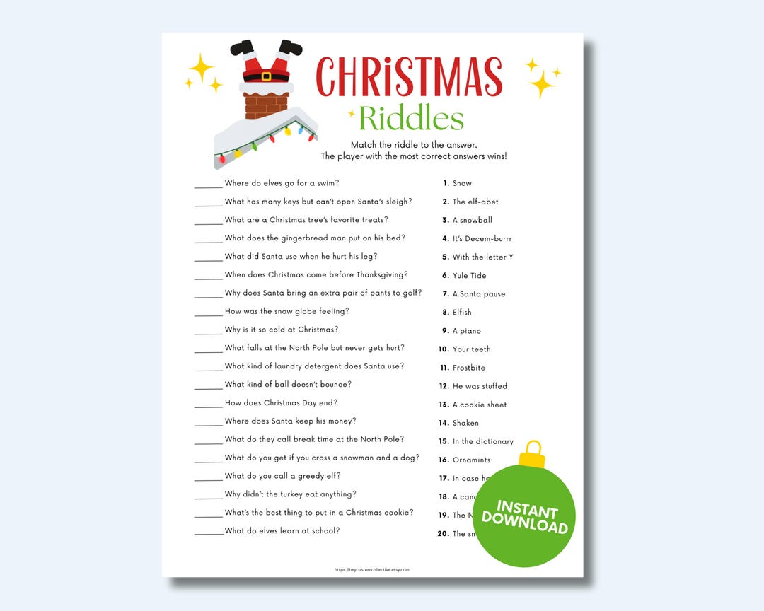 Christmas Riddles, Christmas Trivia, Holiday Party Game, Office ...