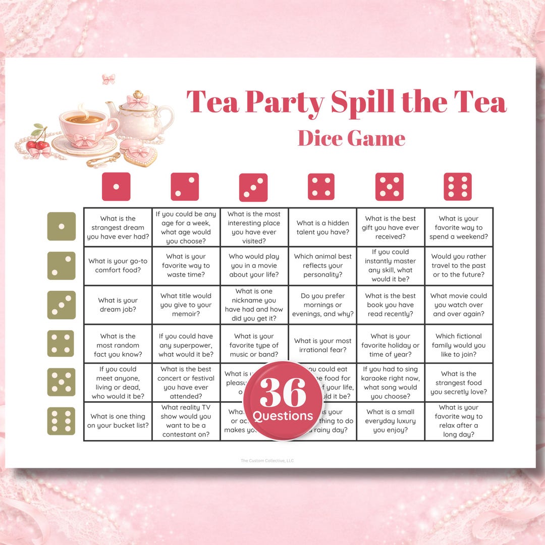 Spill the Tea Dice Game, Printable Ladies Tea Party Dice Game, Bridal ...