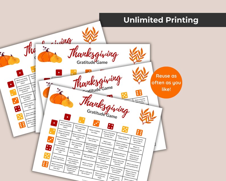Thanksgiving Gratitude Dice Game: Printable Game for Friendsgiving ...
