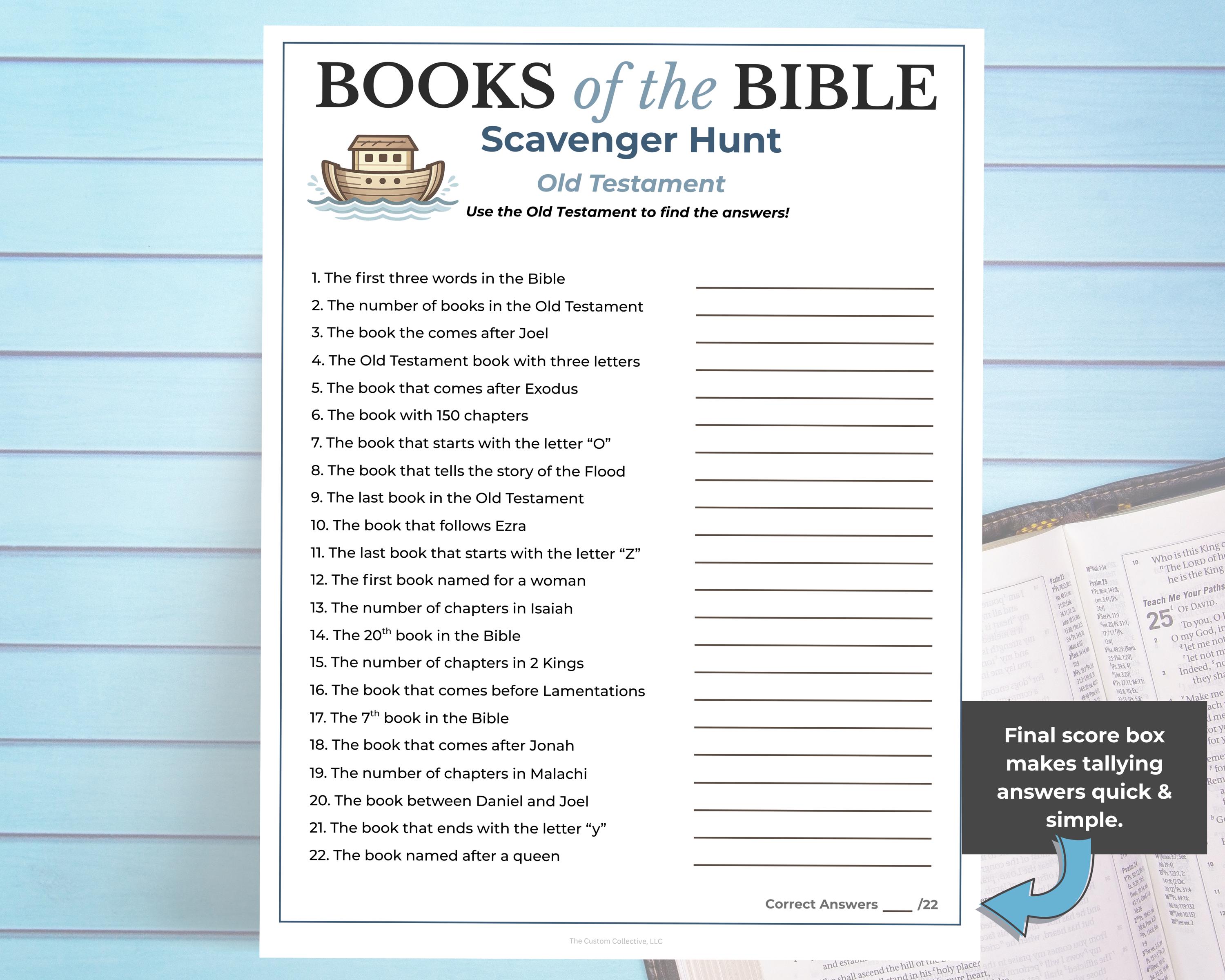 Books of the Bible Scavenger Hunt, Printable Christian Game, Church ...