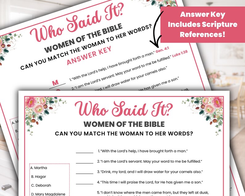 Women of the Bible Who Said It Game, Printable Christian Matching ...