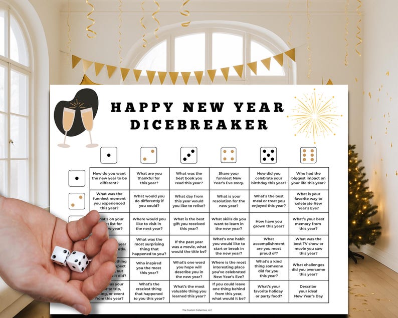 New Year's Eve Dicebreaker, Printable Dice Game, Get to Know You Ice ...