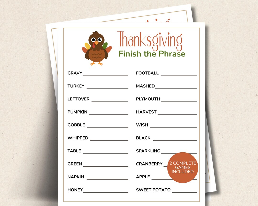 Thanksgiving Finish the Phrase Game, Printable Finish My Phrase ...
