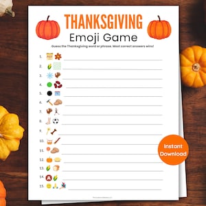 Thanksgiving Emoji Game: Printable Thanksgiving Game for Kids and ...