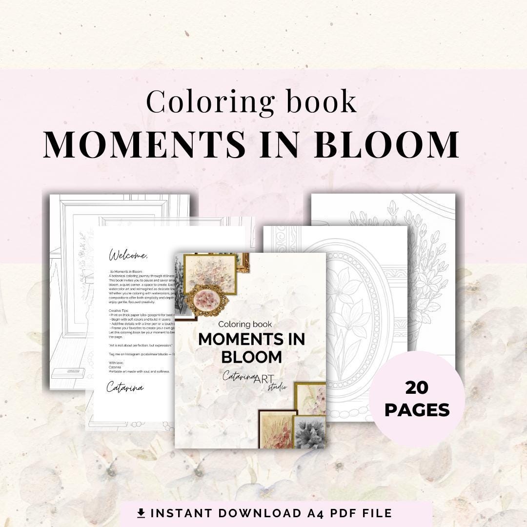 Moments in Bloom Printable Floral Coloring Book for Adults Botanical ...