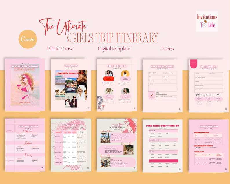 Girls Trip Itinerary | Bachelorette Party | Editable Trip Itinerary ...