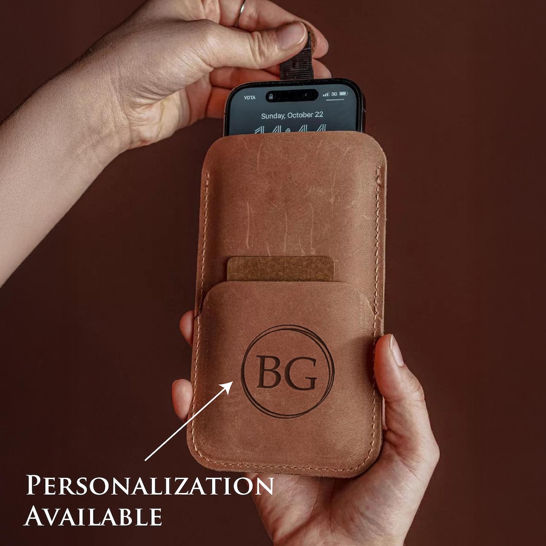 Personalized Leather Phone Sleeve, Custom Phone Pouch, Phone Sleeve ...