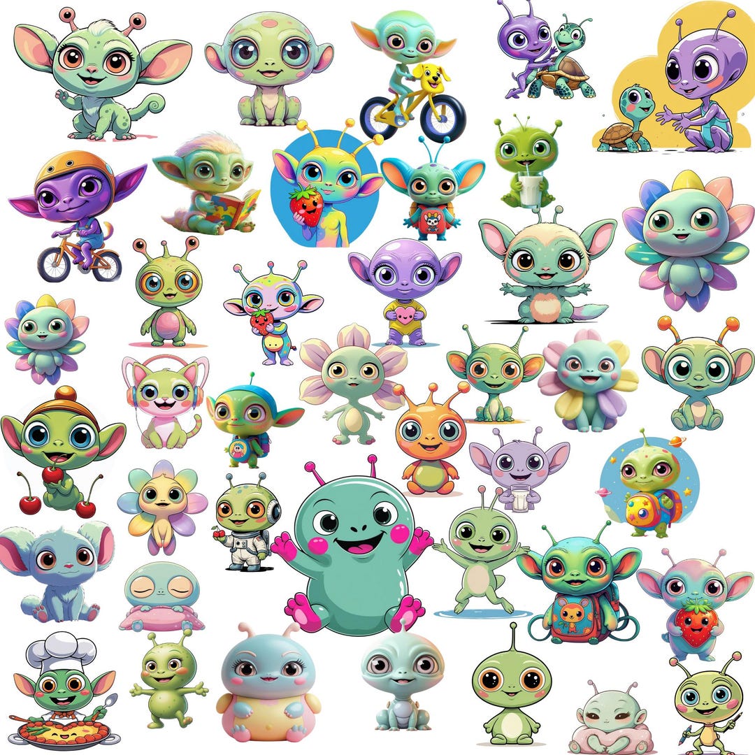 Kawaii Alien Clipart Bundle – Space PNG Graphics (digital Download) - Etsy