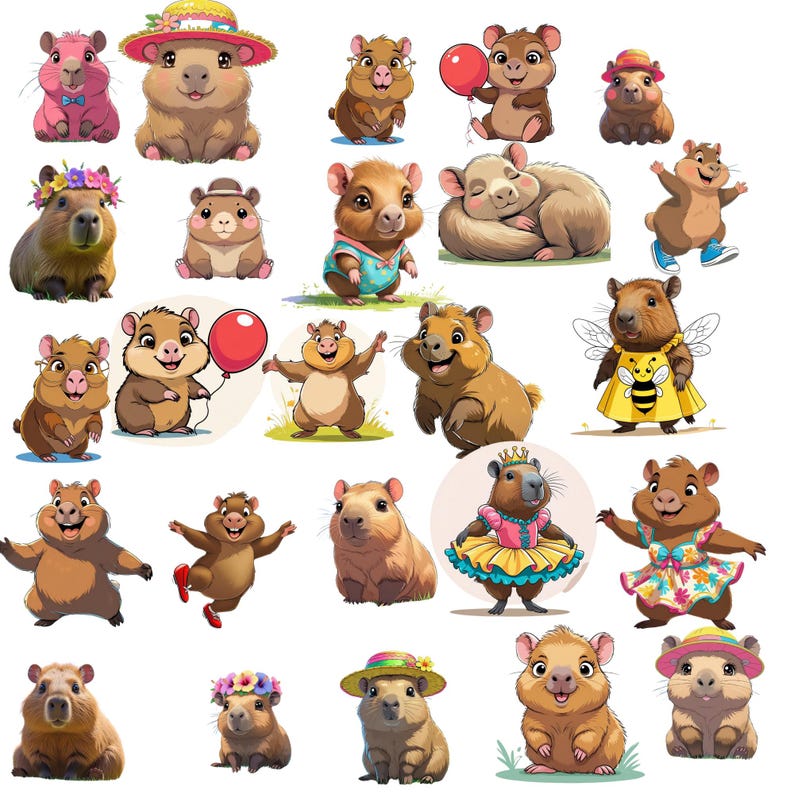 25 Cute Capybara PNG Clipart - Kawaii Animal Sublimation - Printable ...