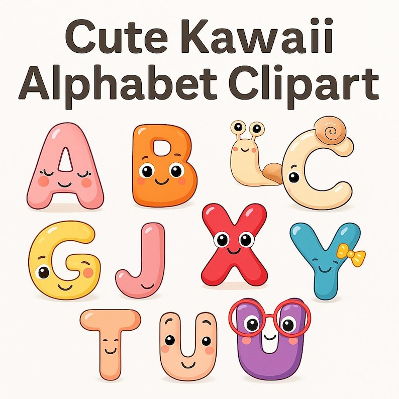 Cute Kawaii Alphabet Clipart | A to Z Letters PNG | Adorable Cartoon ...