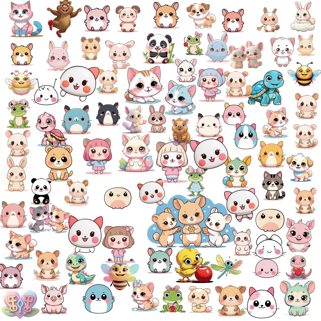 100 Kawaii Animal Clipart Bundle | Chibi Pet PNG (instant Download) - Etsy