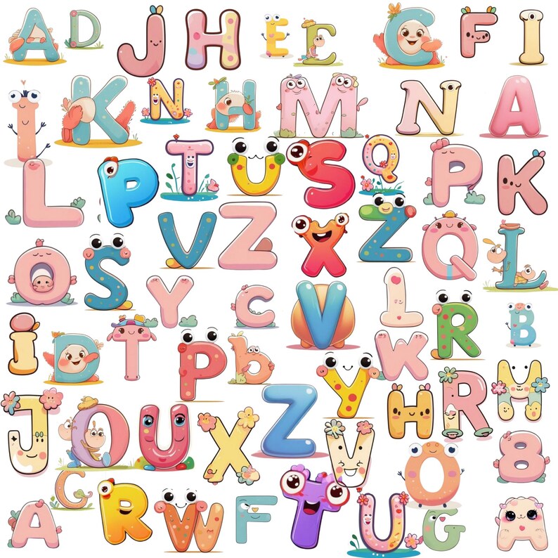 Cute Kawaii Alphabet Clipart | A to Z Letters PNG | Adorable Cartoon ...