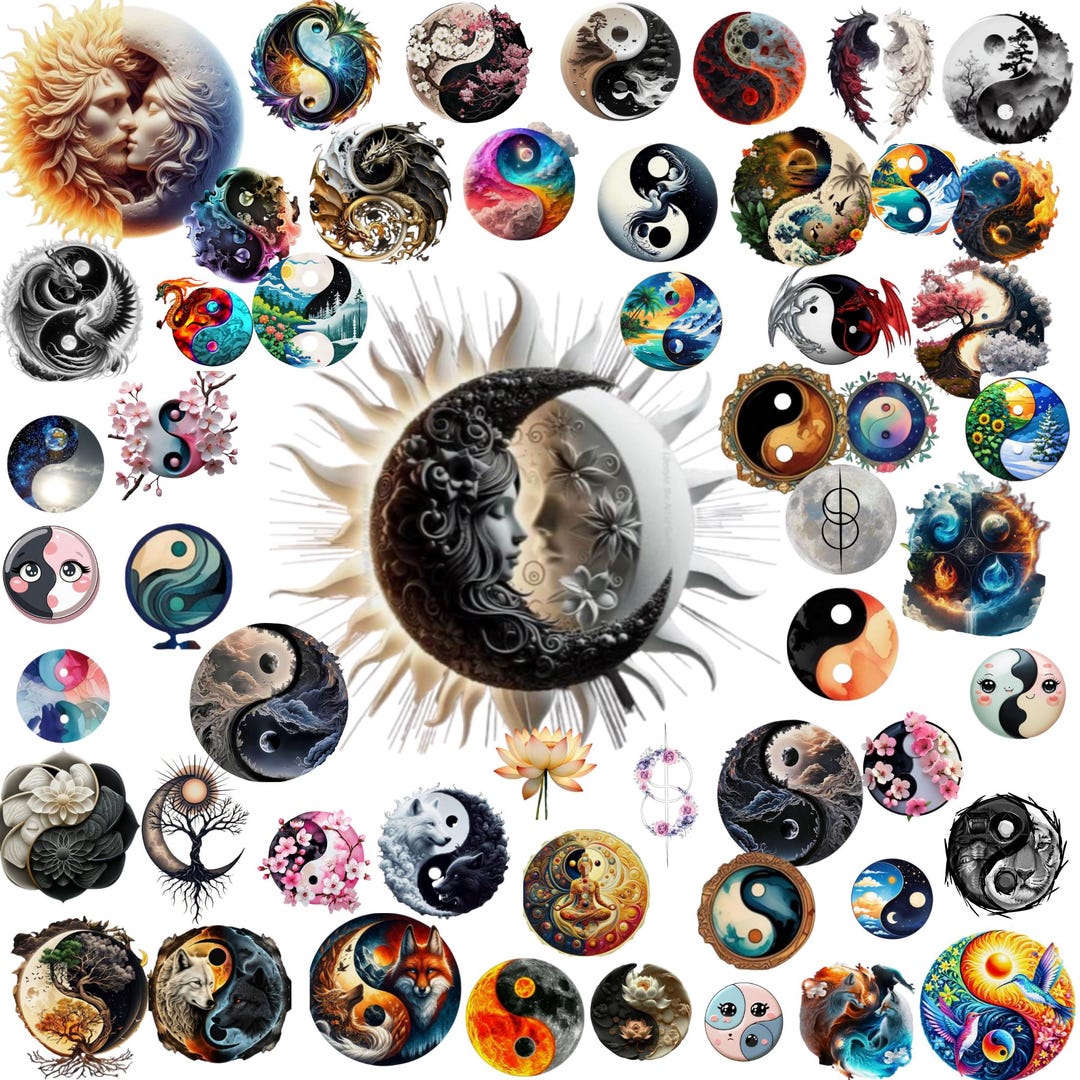Yin Yang Clipart Bundle | Celestial Sun Moon PNG Graphics (digital ...