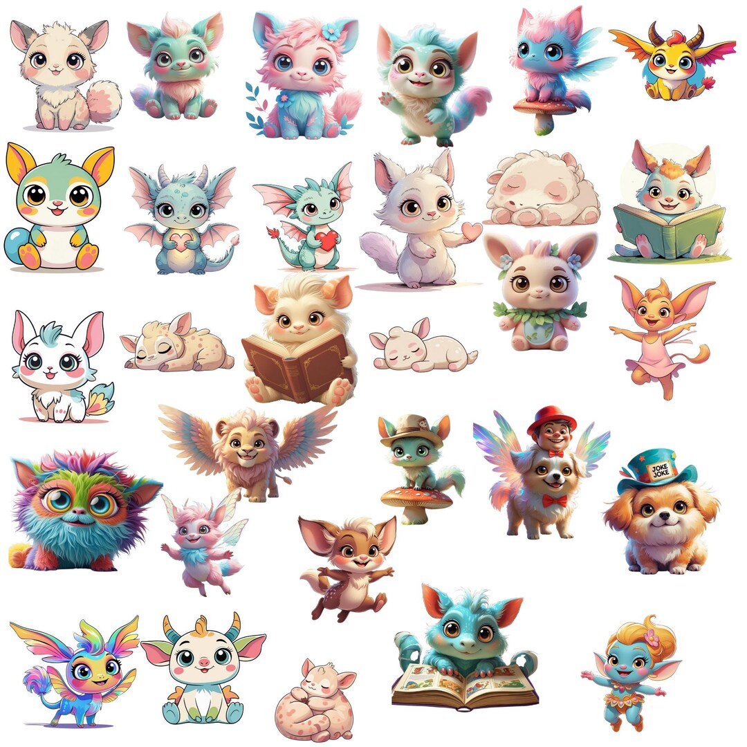 Kawaii Fantasy Creatures Clipart – Magical Stickers (digital Download ...