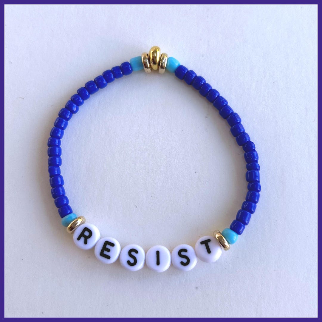 Resist Bracelet: Blue Glass Bead Friendship Jewelry - Women's Rights ...