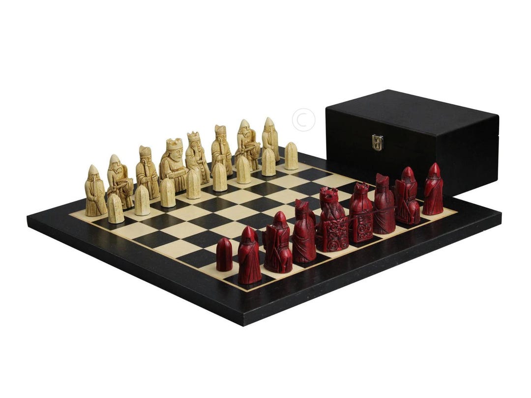 Helena Ebony Chess Set 20" With Isle of Lewis II Cream & Red Resin ...