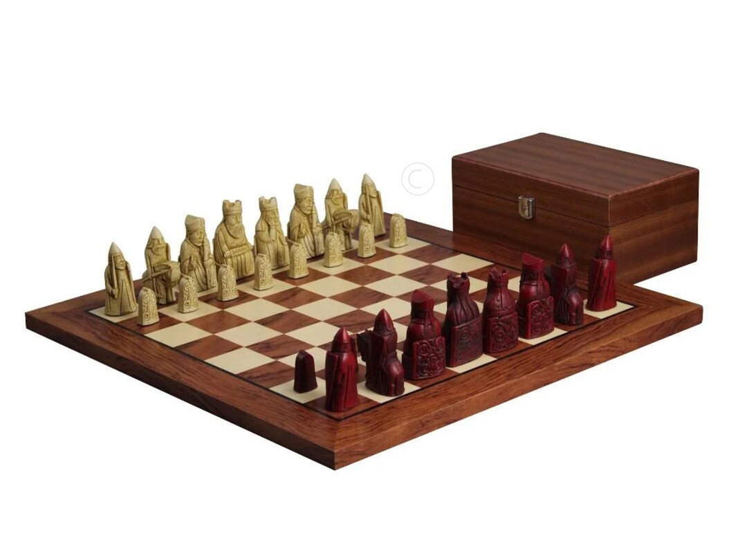 Helena Rosewood Chess Set 20" With Isle of Lewis I Cream & Red Resin ...