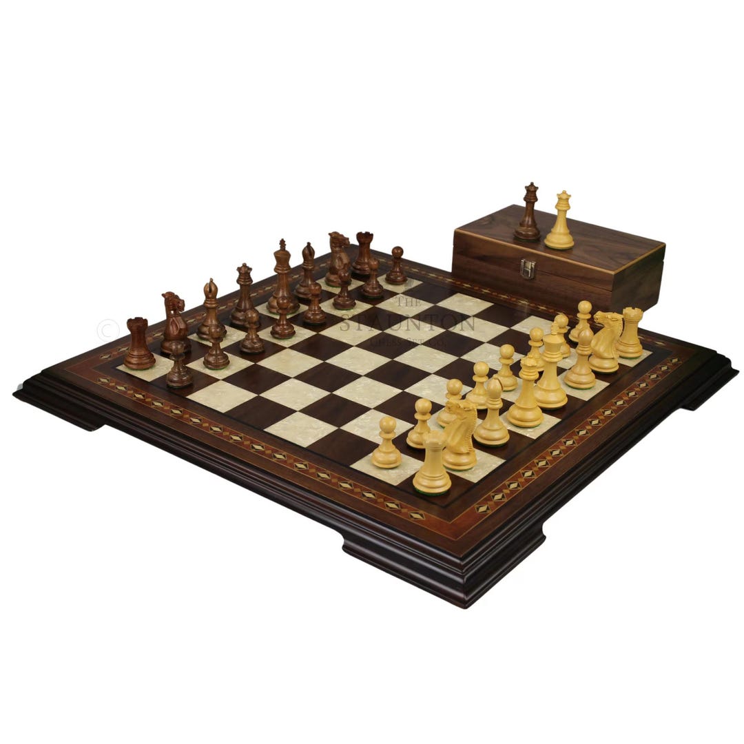 Helena Handcrafted Walnut Chess Set Morphy Staunton Pieces Mother of ...
