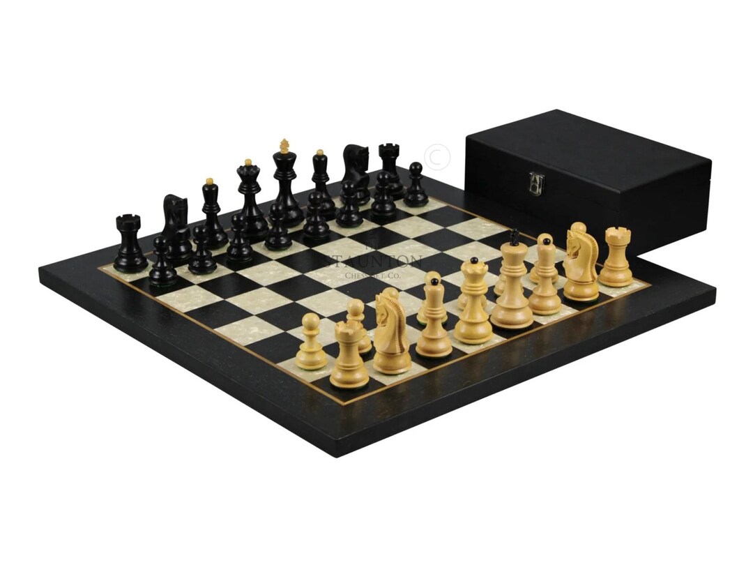 Handmade Helena Ebony Chess Set Mother of Pearl Inlay Weighted Zagreb ...
