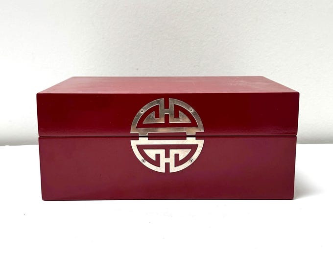 Vintage Red Lacquer Jewelry Box Chinese Symbol Shou Longevity Gift ...