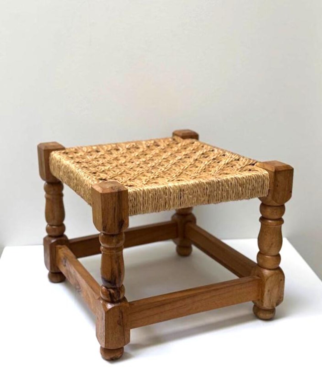 Vintage Woven Jute Rope Foot Stool: 1970s Country Farmhouse Plant Stand ...