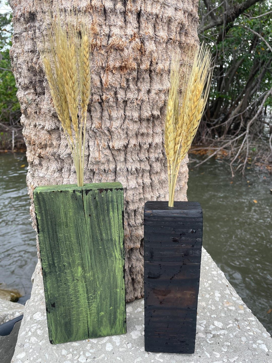 Custom Shou Sugi Ban Arrangement Stand | Burnt Wood Vase Block With ...