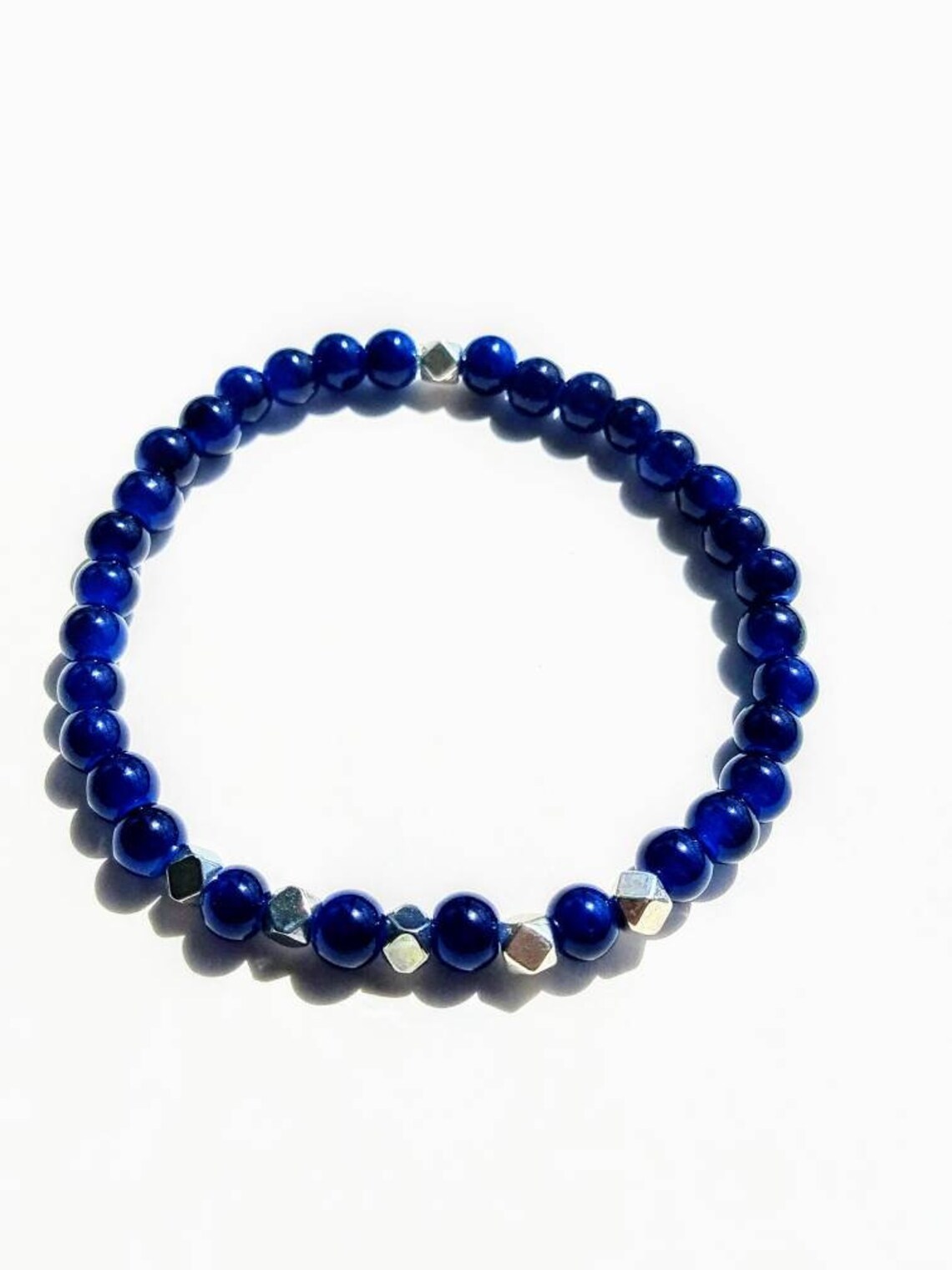 Navy Blue and Silver Men's Beaded Stretch Bracelet. Dark Blue Men's ...