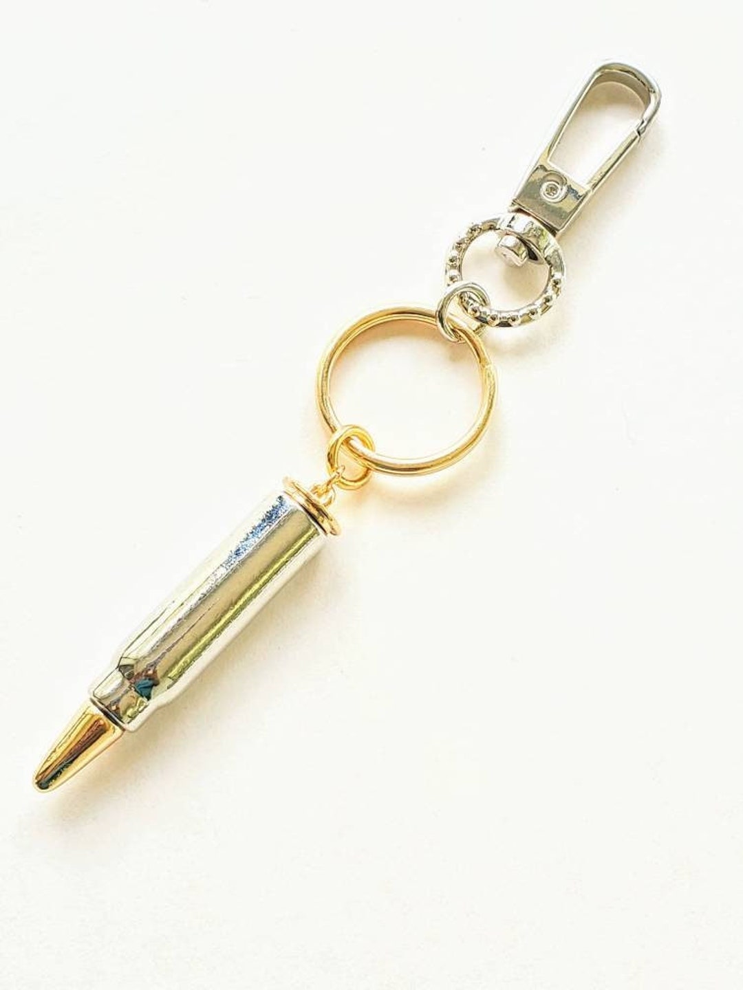 Silver and Gold Bullet Key Chain and Silver Clasp, Silver Bullet With ...