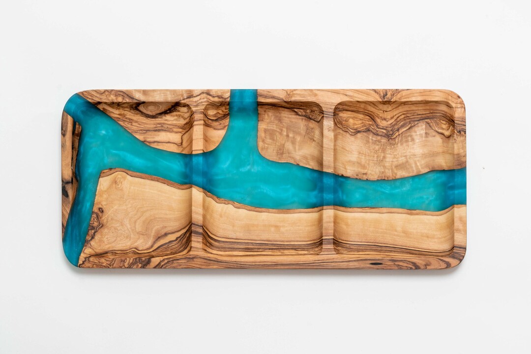 Handmade Olive Wood & Epoxy Resin Serving Tray With 3 Containers ...