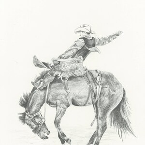 Original Graphite Drawing saddle bronc Rider Rodeo colorado | Etsy