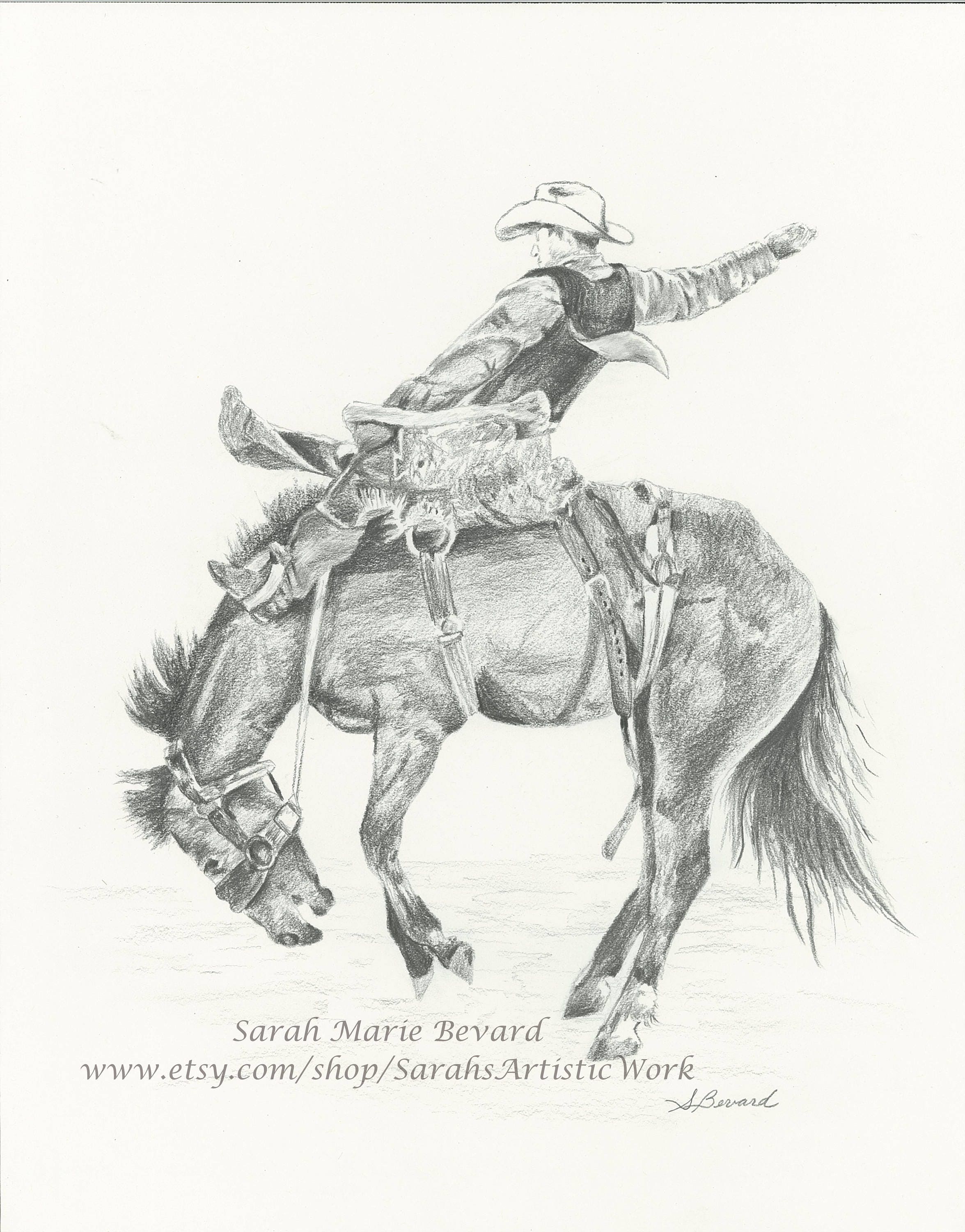 Original Graphite Drawing saddle bronc Rider Rodeo colorado | Etsy